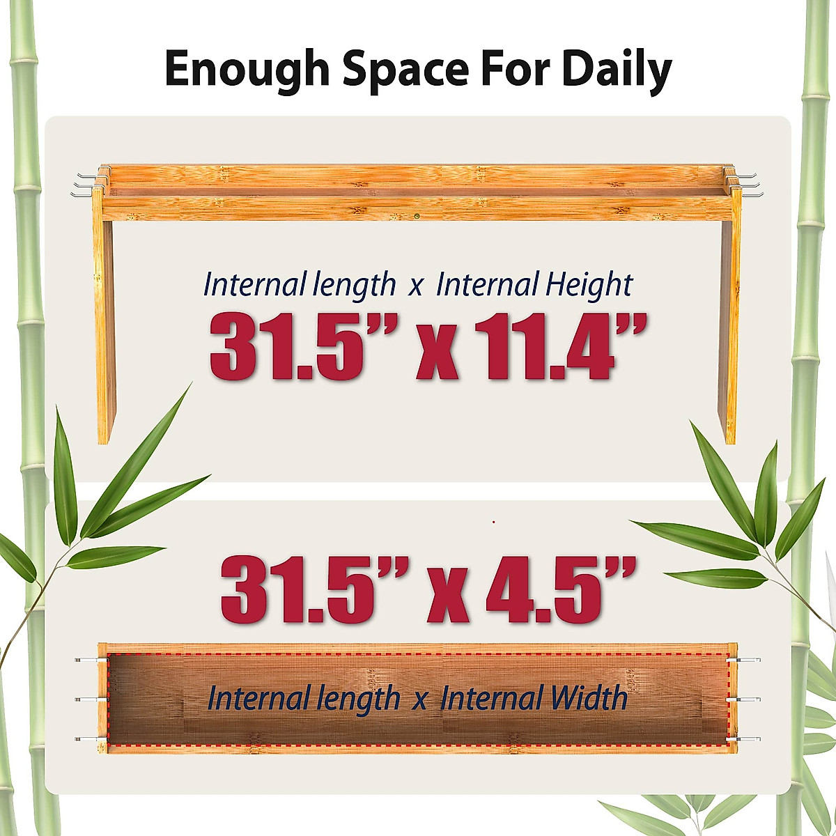 IIIOIIIA Bamboo Over The Stove Spice Shelf for Kitchen Storage, 31.5" Kitchen Spice Rack Organizer Stove Top Shelf with 6 Hooks, 11.4" Height Extra Storage Countertop, Easy to Assemble