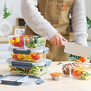 Moretoes 8pack Glass Meal Prep Containers, Glass Food Storage Container with Lid, Glass Lunch Containers with Compartments Leak-proof, for Microwave, Oven, Freezer, Dishwasher