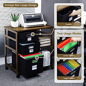 Homde 3 Drawer Bamboo File Cabinet Whit Wheel,Mobile Office Lateral File Cabinets,File Folders for Filing Cabinet,Printer Stand with Open Storage Shelf fits A4 Letter Size for Home Office,Brown