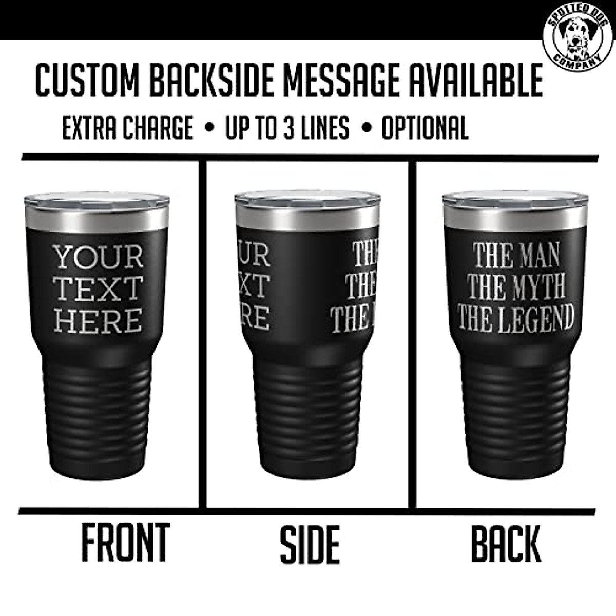 Personalized 30oz (17 Colors) Powder Coated Insulated Stainless Steel Tumbler with Lid, Custom Etched, Customized Text Message Name, Engraved Gift Idea Women Men Him Her, Your Text Here (Black)