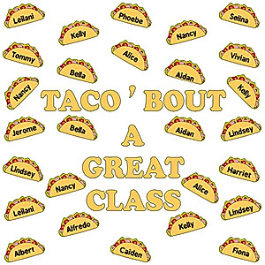 Taco' Bout a Great Class Cutout with 48 Pcs Taco Cutouts, Mexican Fiesta Cutouts Mexican Party Cutouts Cinco De Mayo Fiesta Party Decorations for Mexican Themed Party Decorations School Decor Supplies