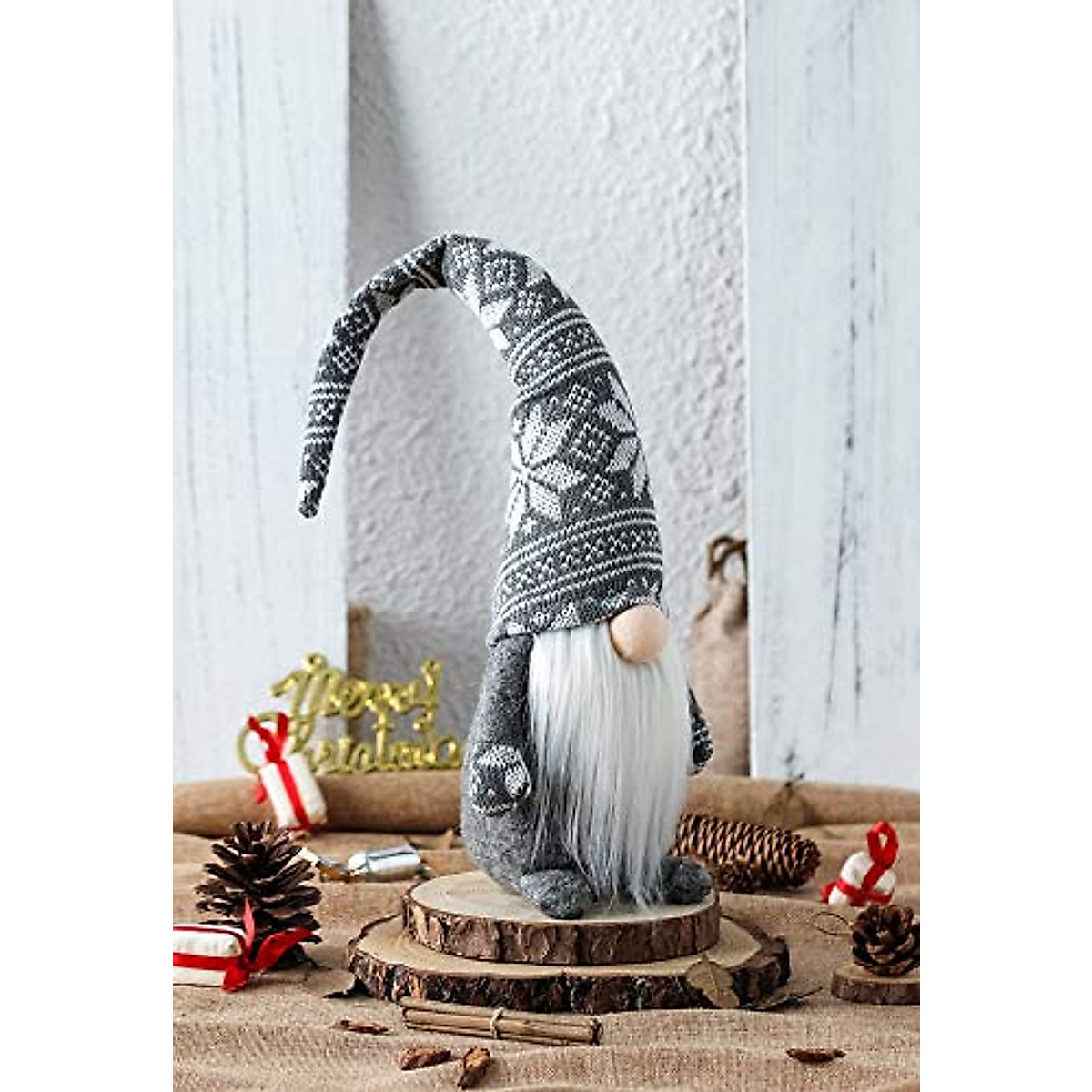 Funoasis Holiday Gnome Handmade Swedish Tomte, Christmas Elf Decoration Ornaments Thanks Giving Day Gifts Swedish Gnomes tomte (Grey Snowflake-19 Inches)