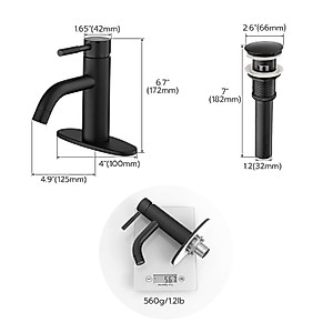 Etel Matt Black Bathroom Sink Faucet, Single Handle Bathroom Vanity Faucet with Pop-up Drain and Deck Mount Plate. (Matt Black)