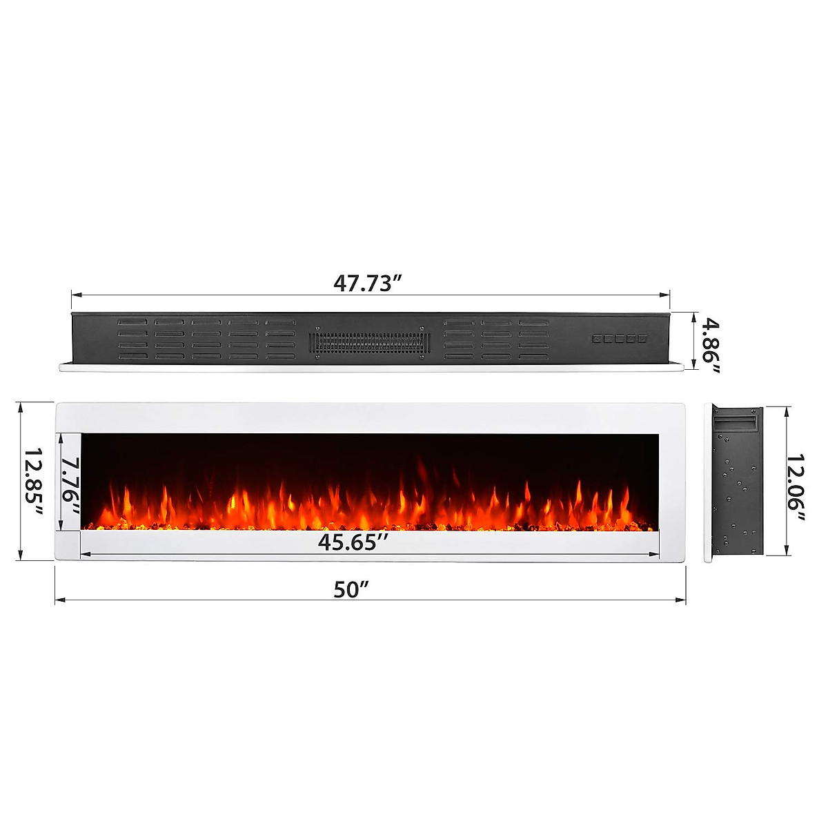 GMHome 50 Inches Wall Mounted Electric Fireplace Freestanding Heater Crystal Stone Flame Effect 9 Changeable Flame Color Fireplace, with Remote, 1500W – Metal Panel, White