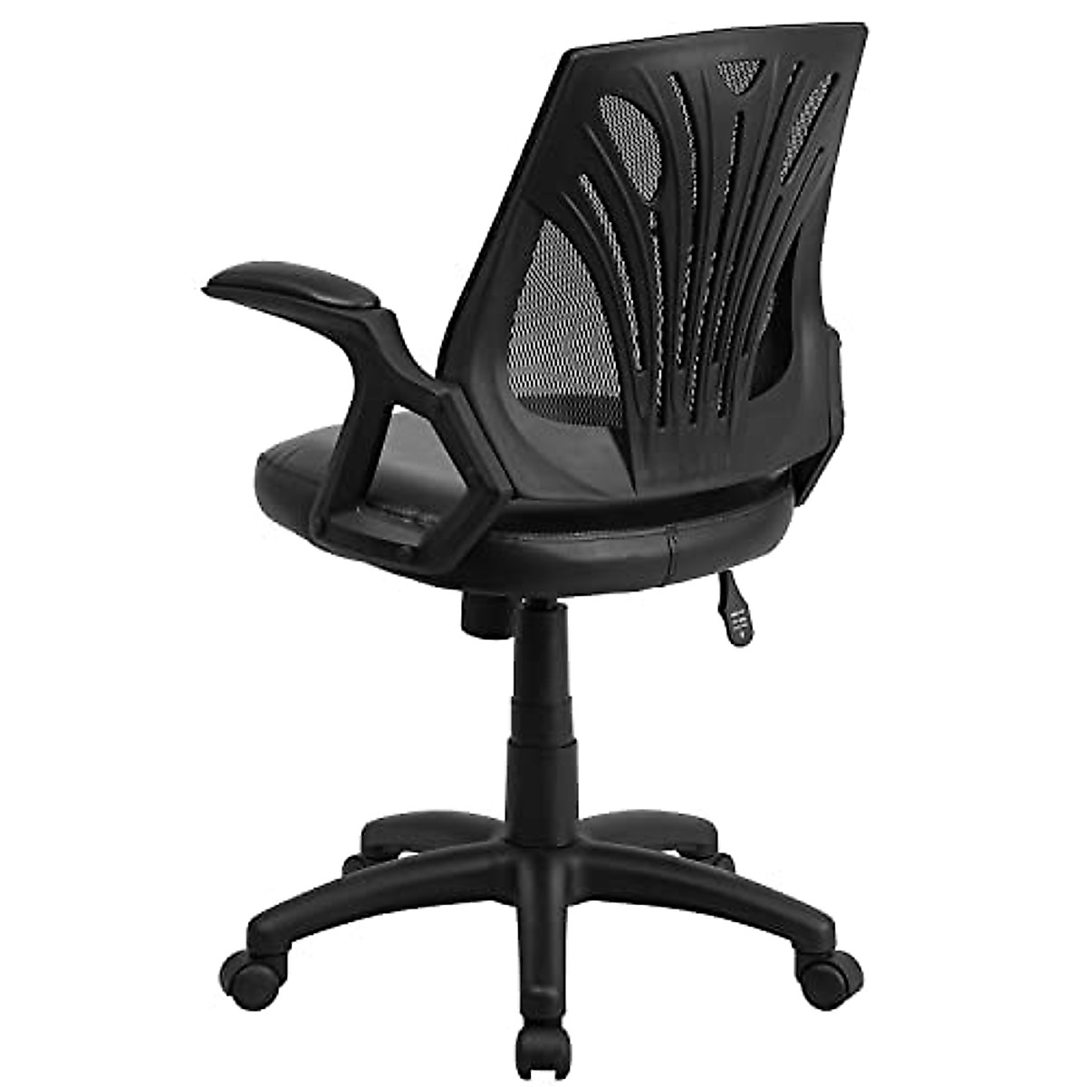 Flash Furniture Sam Mid-Back Designer Black Mesh Swivel Task Office Chair with LeatherSoft Seat and Open Arms