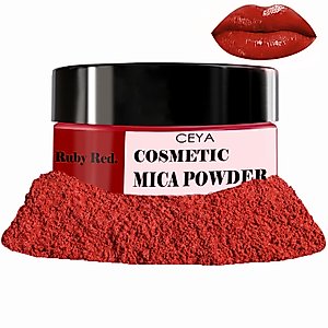 Ceya Mica Powder, 1.8oz/ 50g Ruby Red Lip Gloss Pigment Powder, Cosmetic Grade Soap Making Colorants Candle Dye for Epoxy Resin, Kintsugi Repair, Body Butter, Bath Bomb, Eye Shadow, Resin Craft, Nail