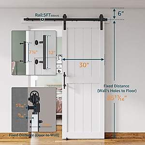 ALAMEDADT 30''x84'' Sliding Barn Door with 5 Ft Barn Door Hardware Kit& Handle& Floor Guides,Pre-Drilled Holes Easy Assembly - Include Installation Manual, Water-Proof PVC Surface, H-Frame, White