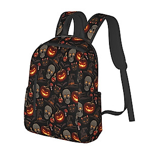JZDACH Men women lightweight anti-theft travel daypack fashion rucksack laptop backpack for work/travel/college/business - for Halloween Gothic Witch Black Cat Bat Pumpkin Skull Mushroom