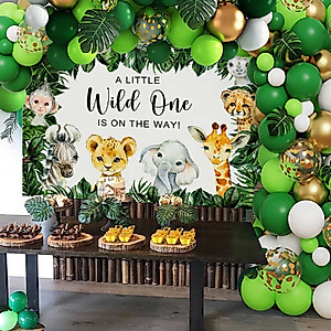 Yuzioey 224PCS Safari Baby Shower Decorations, Jungle Animals Oh Baby Party Supplies, Safari Disposable Dinnerware (Serve 24 Guests)with Paper Plates Cups, Backdrop Tablecloth Balloon Garland Kit