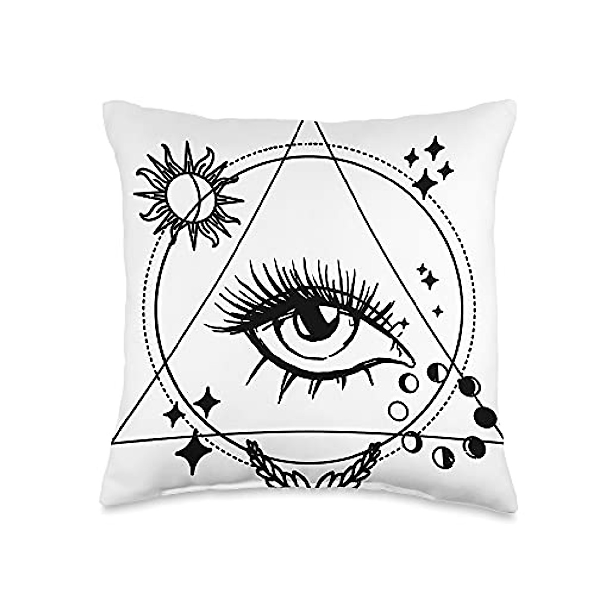All Knowing Seeing Eye Eyelashes Chakra Ajna Gifts Sun Moon Luna Third Eye Stars Bohemian Masonic All Seeing Throw Pillow, 16x16, Multicolor