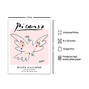 Pablo Picasso Minimalist Wall Art - Abstract Mid Century Modern Gallery Wall Art- Museum Poster - Line Art Wall Decor- Aesthetic Room Decor- Boho Wall Decor- The Impressionists - Dove of Peace