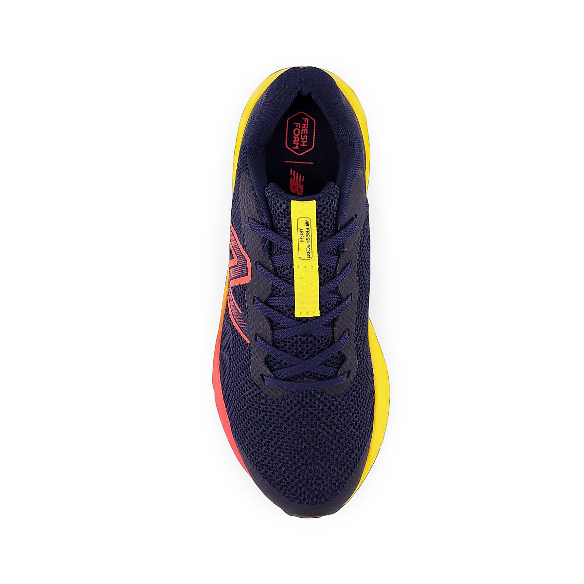 New Balance Boy's Fresh Foam Arishi V4 Hook and Loop Running Shoe, Team Navy/Electric Red/Egg Yolk, 2 Little Kid