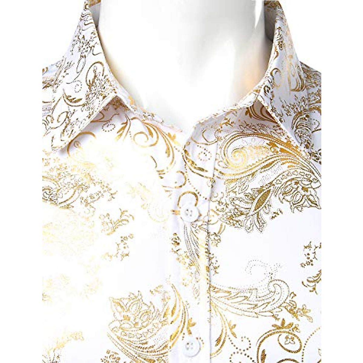 ZEROYAA Men's Luxury Paisley Gold Shiny Printed Stylish Slim Fit Button Down Dress Shirt ZLCL18 White Gold Medium