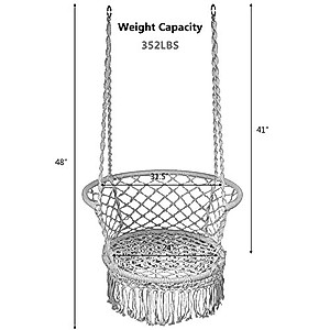 Giantex Hanging Hammock Chair, Macrame Hanging Chair 330 Pounds Capacity, Cotton Rope Handwoven Tassels Porch Swing Chair for Bedroom, Living Room, Yard, Garden, Balcony, Indoor / Outdoor (Gray)
