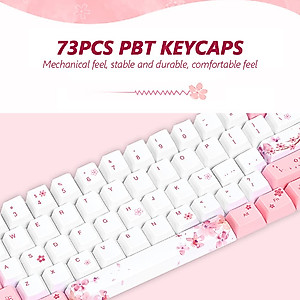 Hopcd Five-Faced Dyed Anime Style PBT Mechanical Keyboard Replacement Bouton Keycaps Set DIY Sublimation PBT Keycaps - 73PCS(Cherry-Blossom)