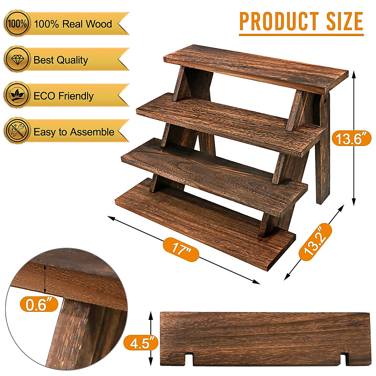 Fumingpal Wooden Cupcake Stand - 4 Tier Cupcake Display Stand, Rustic Tiered Display Stand, Tool Free Installation Cupcake Stand for Birthday Party Decoration Supplies