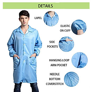 Long Sleeve ESD Gown Unisex Anti-Static Lab Coat Non-Stretch Comfort Fit Lapel Uniform (Large, Pink)