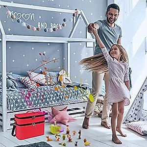 DDgro Tonies Figures Storage Bag for Toniebox Starter Set, Home and Outdoor Carrying Case Organizer for Figurine Characters, Audio Player Box, Charger & Headphone, Bag Only (Large, Red)