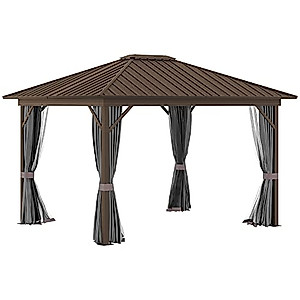 Outsunny 10' x 12' Hardtop Gazebo Canopy with Galvanized Steel Roof, Aluminum Frame, Permanent Pavilion with Top Hook, Netting and Curtains for Patio, Garden, Backyard, Deck, Lawn, Gray