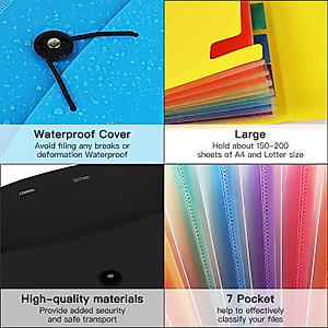 7 Pocket Accordian File Folders, Expanding File Folder A4 Letter Size Paper Portable Document Organizer-Yellow