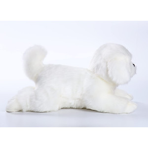 CU-MATE Maltese Stuffed Animal Simulation Dog -Realistic & Lifelike Soft Handmade Lying Dog Plush Toy Puppy -Present Gift for Boys and Girls