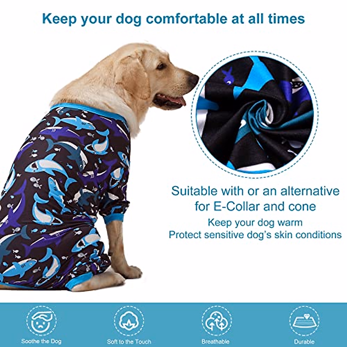 LovinPet Large XXL Dog Clothes - Pet Anxiety Relief, Anti-Shedding Dog Pajamas, Lightweight Stretchy Fabric, Whale Hello There White Print, Large Dog Pjs, Pitbull Clothes All Season /2XL