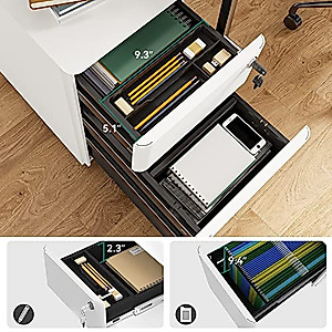 YITAHOME 3-Drawer Metal Filing Cabinet Office Drawers with Keys, Compact Slim Portable File Cabinet, Pre-Built Office Storage Cabinet for A4/Letter/Legal (White)