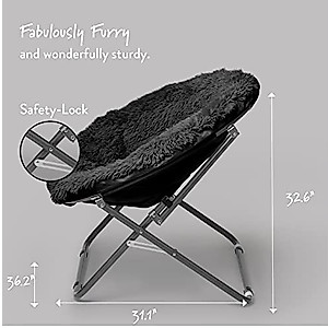 Urban Shop Oversized Mongolian Faux Fur Saucer Chair, Black