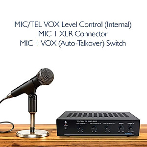Pyle Compact Mini Home Power Amplifier - 100W Smart Indoor Audio Stereo Receiver w/ RCA, 3 Microphone IN, AUX, 25/70V Outputs, LED, Input Selector, For PA, Amplified Speaker Sound System PCM60A Black