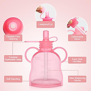 Morlike Living Silicone Refillable Baby Food Pouches, Reusable Squeeze Storage Pouch Bags with Straw for Toddlers Kids, Washable & Freezable, 4.5oz (2 Pack - Pink)