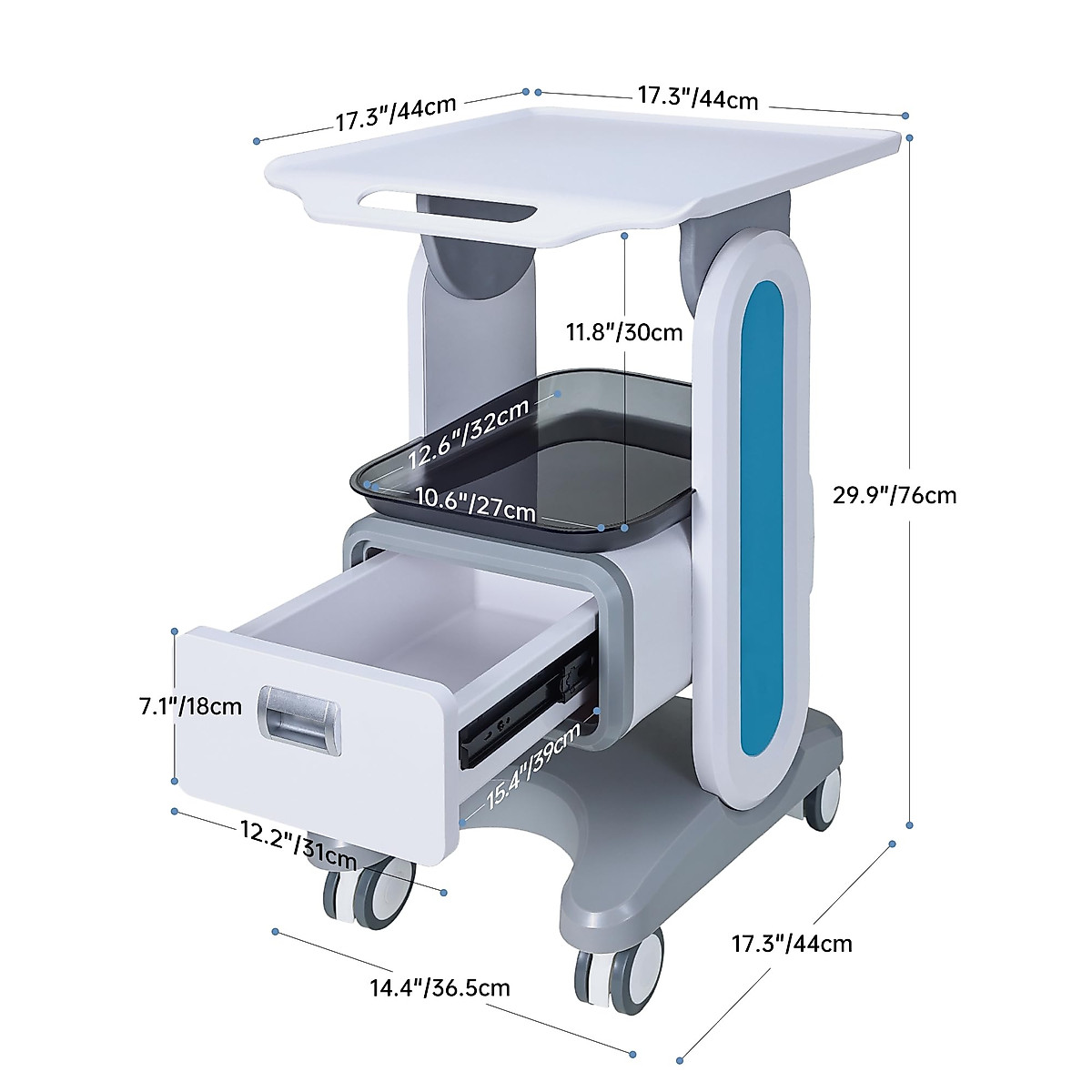 Professional Medical Trolley Cart with Wheels Mobile Ultrasound Cart Beauty Storage Utility Cart Rolling Cart with Drawer for Home Bedroom Salon Lab Hospital Dental Office Clinic
