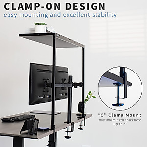 VIVO Large 42 inch Clamp-on Overhead Desk Shelf, Raised Desktop Organizer, Elevated Workstation Accessory Platform, Black, DESK-SHELF42-OB