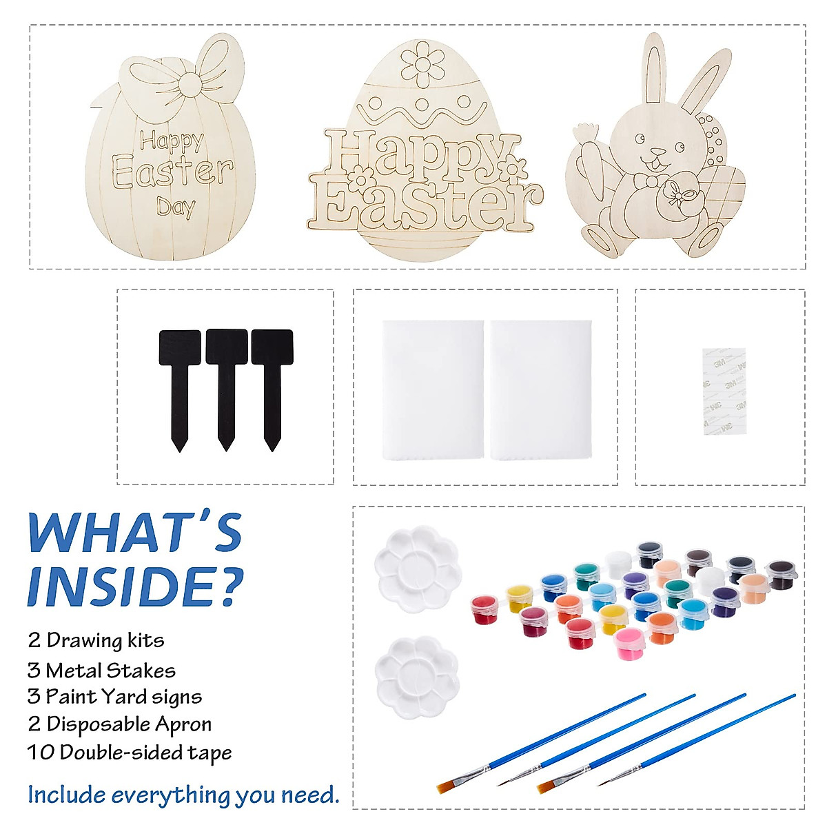 3pc Easter Arts and Crafts for Kids Paint Your Own Easter Yard Signs Wood Paint Craft Kits for Ages 8-12 Home Party Suppliess