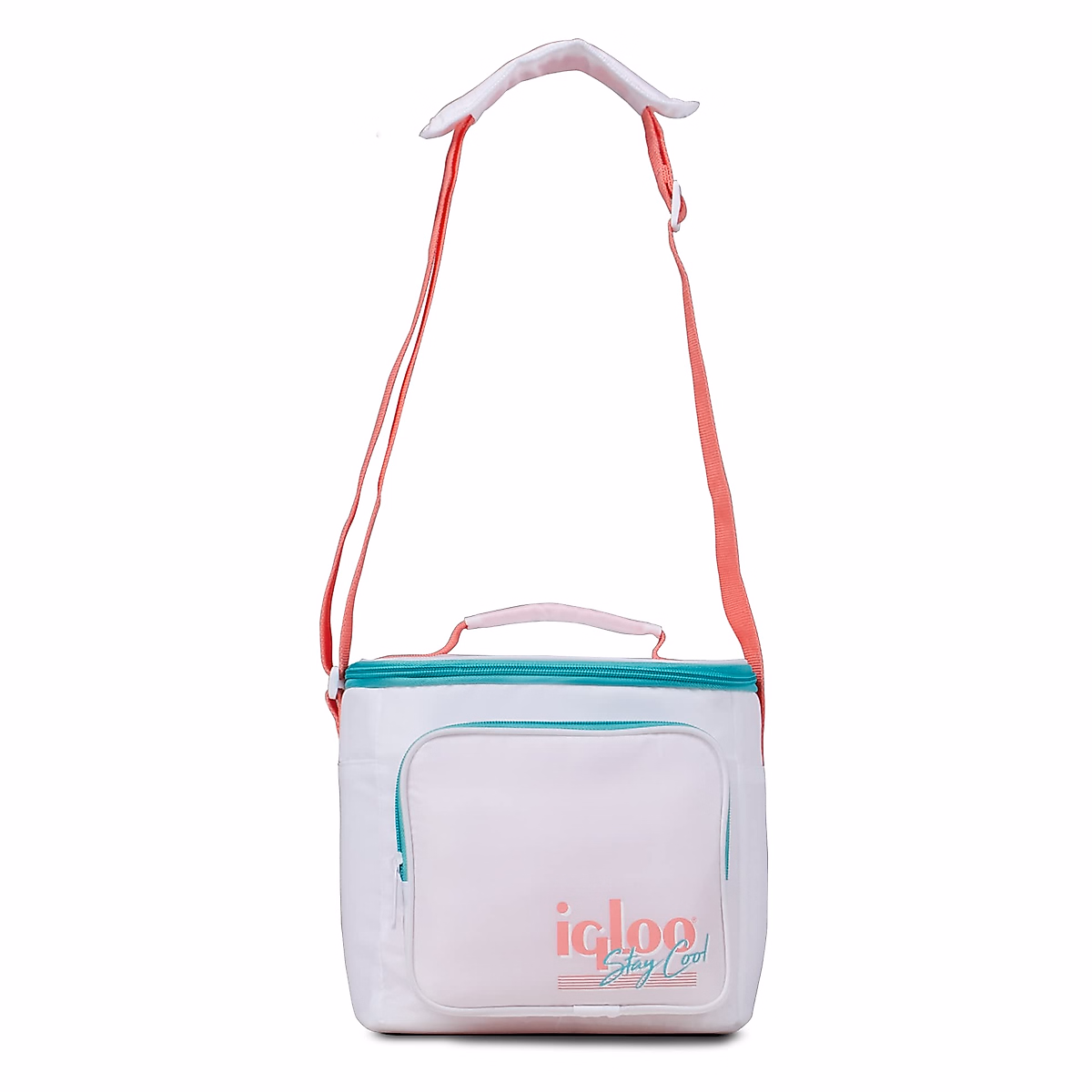 Igloo 90s Retro Collection Square Lunch Box Cooler with Front Pocket and Adjustable Strap, White