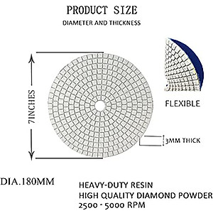 1Pc 7 inch Diamond Polishing Pad Wet/Dry Tile Polishing Pad for Grinder,for Concrete Marble Quartz Stone Countertop Granite Polishing. (Grit 30)
