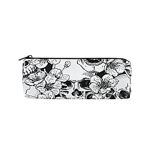 Sugar Skull Flower Floral Print Pencil Case Pen Bag Pouch Holder, Zipper Pencil Bag Portable Cosmetic Organizer Makeup Brush Bag Purse School Stationery for Kids Girl Boy Adult Office Nurse Supplies