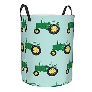 Laundry Basket Blue Green Tractor Collapsible Laundry Hamper Lightweight Storage Bin for Bedroom Bathroom Toys Organizer Nursery Medium