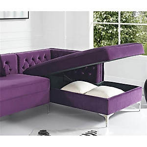 MAKLAINE 115" Velvet Secitional Sofa with Right Facing Chaise in Purple