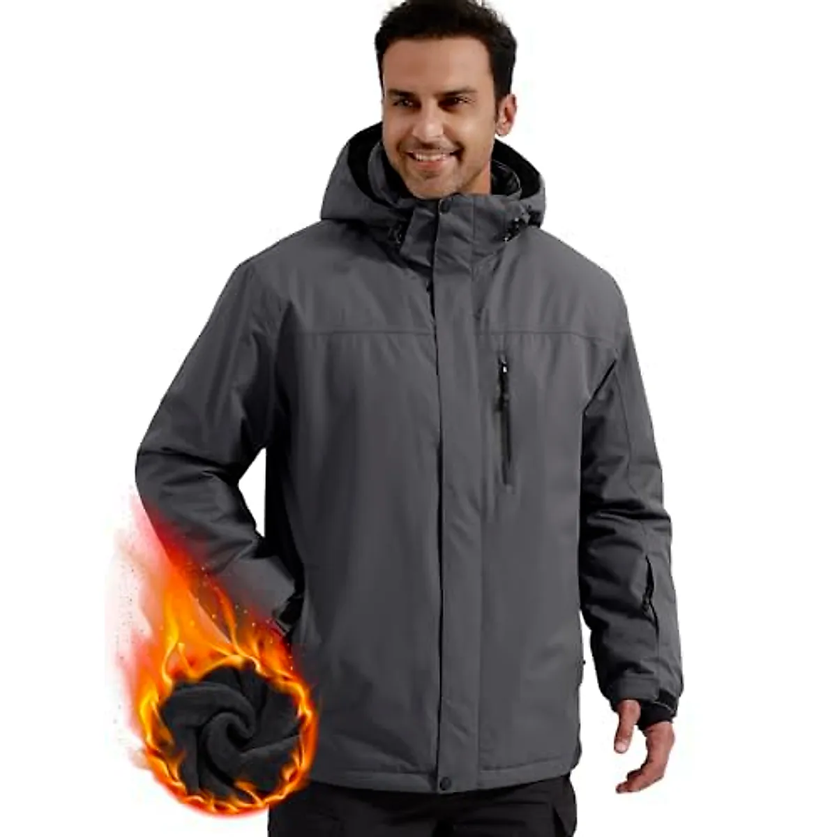 FREE SOLDIER Men's Waterproof Ski Snow Jacket Fleece Lined Warm Winter Rain Jacket with Hood Fully Taped Seams(Charcoal Gray,M)