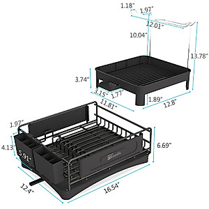 1Easylife Dish Drying Rack, 2 Pieces Large Dish Rack Drainboard Set for Kitchen Counter, Rustproof Dish Drainers with Drainboard, Adjustable Swivel Spout, Wineglass and Utensil Holder for Big Family