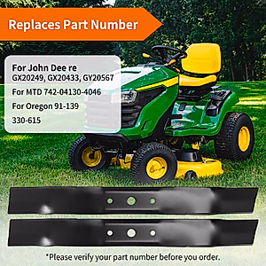 budrash GX20249 Mower Blade Fit for John Dee re 42" Deck, GY20567 High Lift Blades Fit for John Dee re L110 L118 L100 L111 Scotts L1742 Sabre 1642HS 42" Mower Tractor, Replace for GX20433, 2 Pack