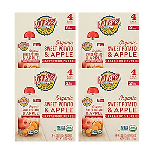Earth's Best Organic Baby Food Pouches, Stage 2 Fruit and Vegetable Puree for Babies 6 Months and Older, Organic Sweet Potato and Apple Puree, 4 oz Resealable Pouch (Pack of 16)