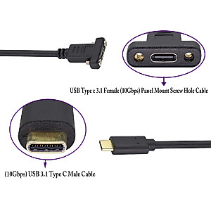 AAOTOKK USB Type C 3.1Panel Mount Adapter Cable USB-C 3.1 Gen2 10Gbps Male to USB C Female Panel Mount Screw Cable,Supports Charging,Data,Audio,Video Cable for Laptop,Tablet,Mobile Phone(0.3M/1ft)