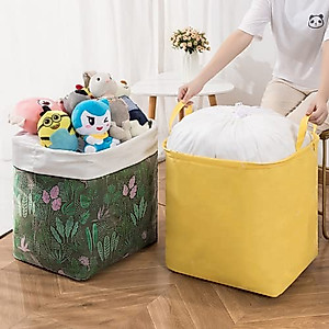 40L Laundry Basket, 100L Storage Bin, Collapsible Canvas Clothes Hamper, Closet Toy Organizer (Orange Strawberry Set)