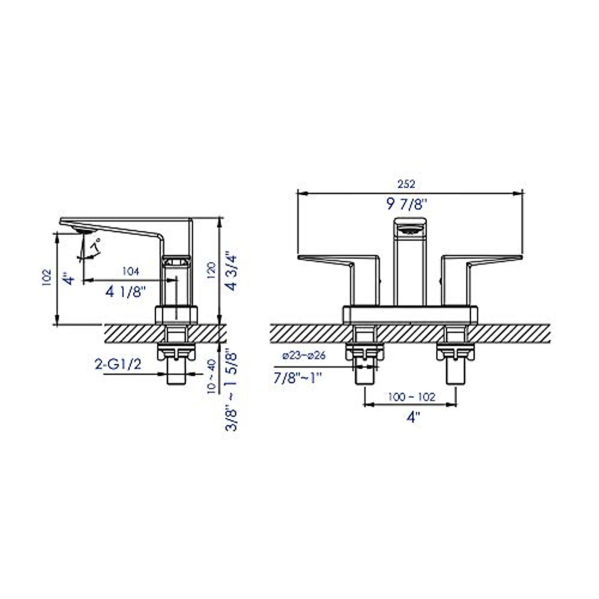 ALFI brand AB1020-BN Brushed Nickel Two-Handle 4'' Centerset Bathroom Faucet, 4.1" L x 9.9" W x 4.7" H