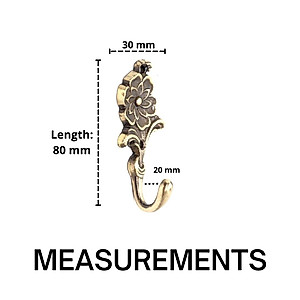 FAPBADRI Multipurpose Hooks, Used to Hang Clothes, Bags, Coats, Curtain Hold Backs, Keys, Colour - Antique Gold, Material - Brass, Flower Design, Screws and Wallplugs Included, Pack of 2 Pieces