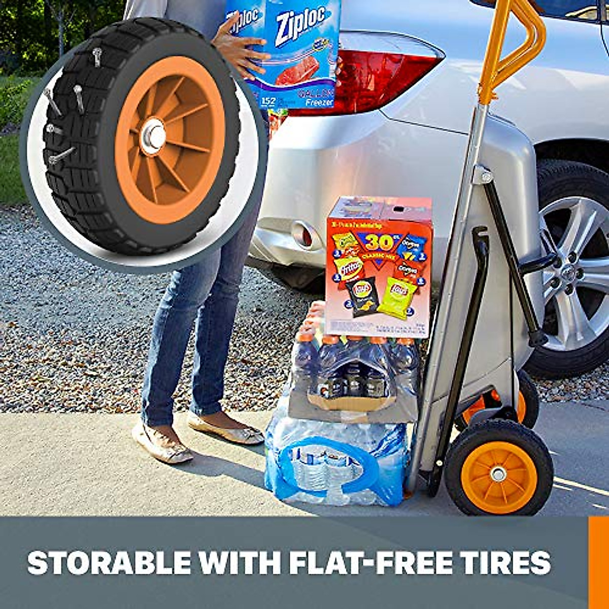 Gorilla Carts 7GCG-NF 7 Cu. Ft. Heavy-Duty Poly Garden Dump Cart with No-Flat Tires, Black (Amazon Exclusive) & Worx WG050 Aerocart 8-in-1 Yard Cart / Wheelbarrow / Dolly