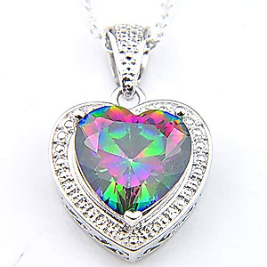 Luckyshine Love Heart Fire Rainbow Mystic Topaz Silver Fashion Pendants Necklaces