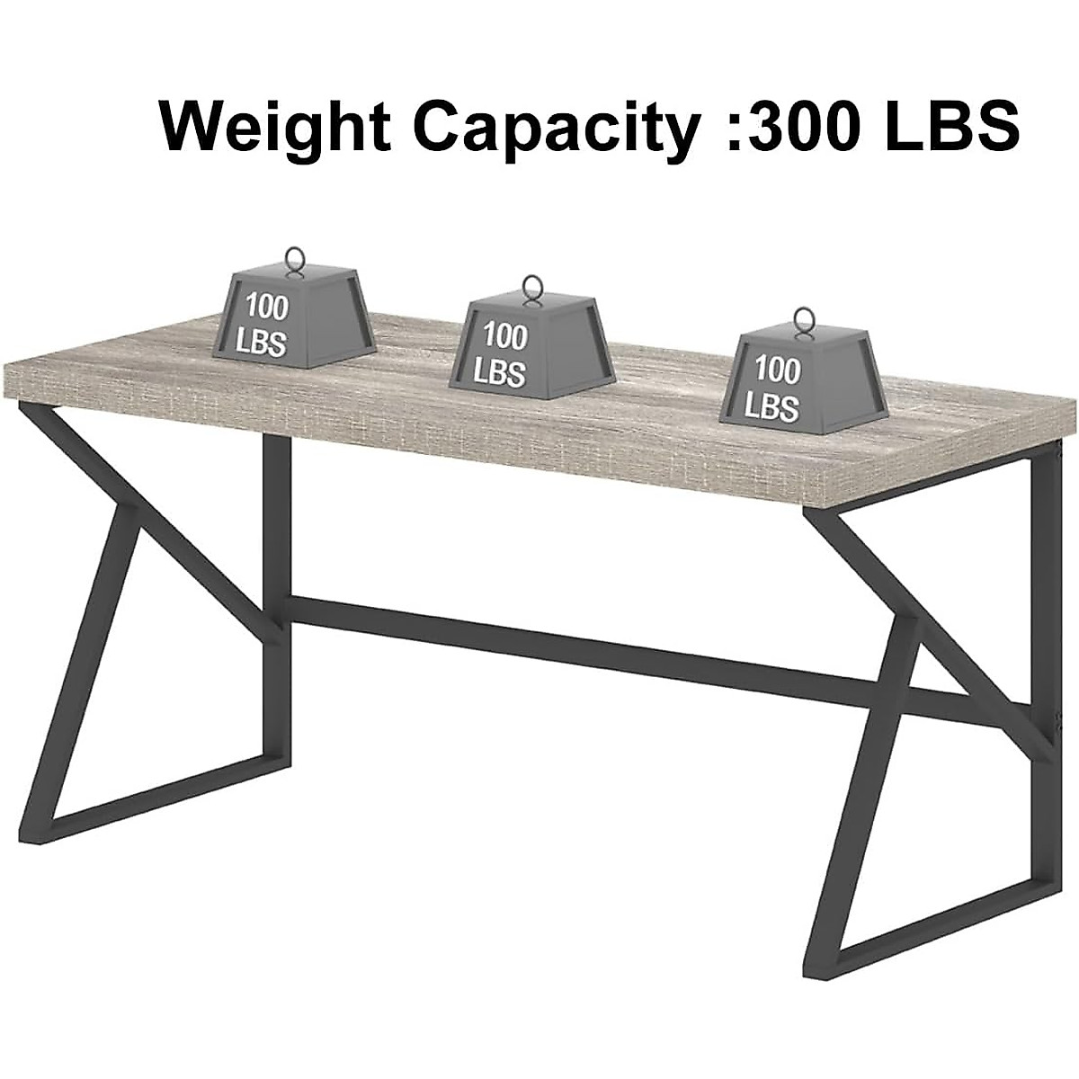 HSH Gray Computer Desk, Industrial Wood and Metal Home Office Desk, Farmhouse Rustic PC Laptop Desk for Executive Work Writing Study Gaming, Modern Simple Bedroom Computer Table, Light Grey Oak, 55 In