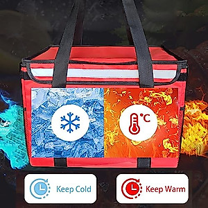 YINFEI Insulated Food Delivery Bag,Upgrade Hook and Loop＆Zipper,Pizza Delivery Bag,Insulated Grocery Bag for Commercial Food Transport,17"x13"x12"(Red)